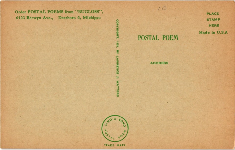 Christmas Sing-A-Song Postal Poem by L.J. Watters Unused Postcard 1958 ...