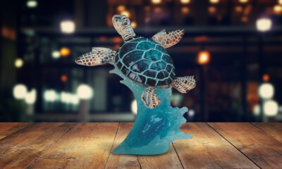 5"H Blue Sea Turtle Swimming on Waves Statue Sea Life Figurine Room ...