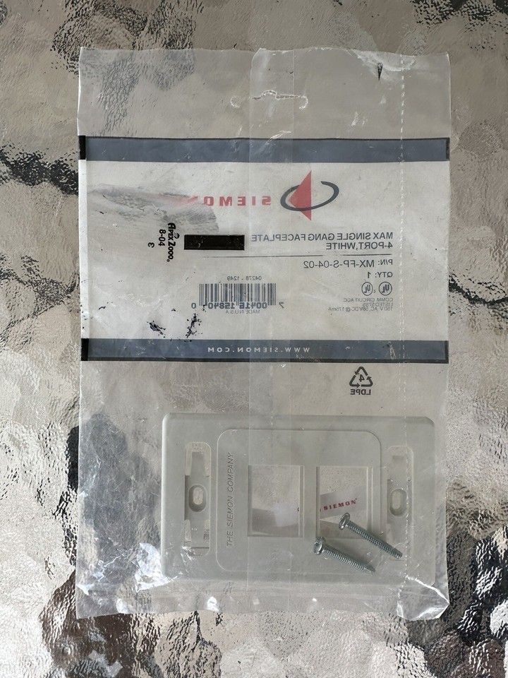Siemon Max Single Gang MX-FP-S-04-02 Faceplate, 4 Port, White Free ...