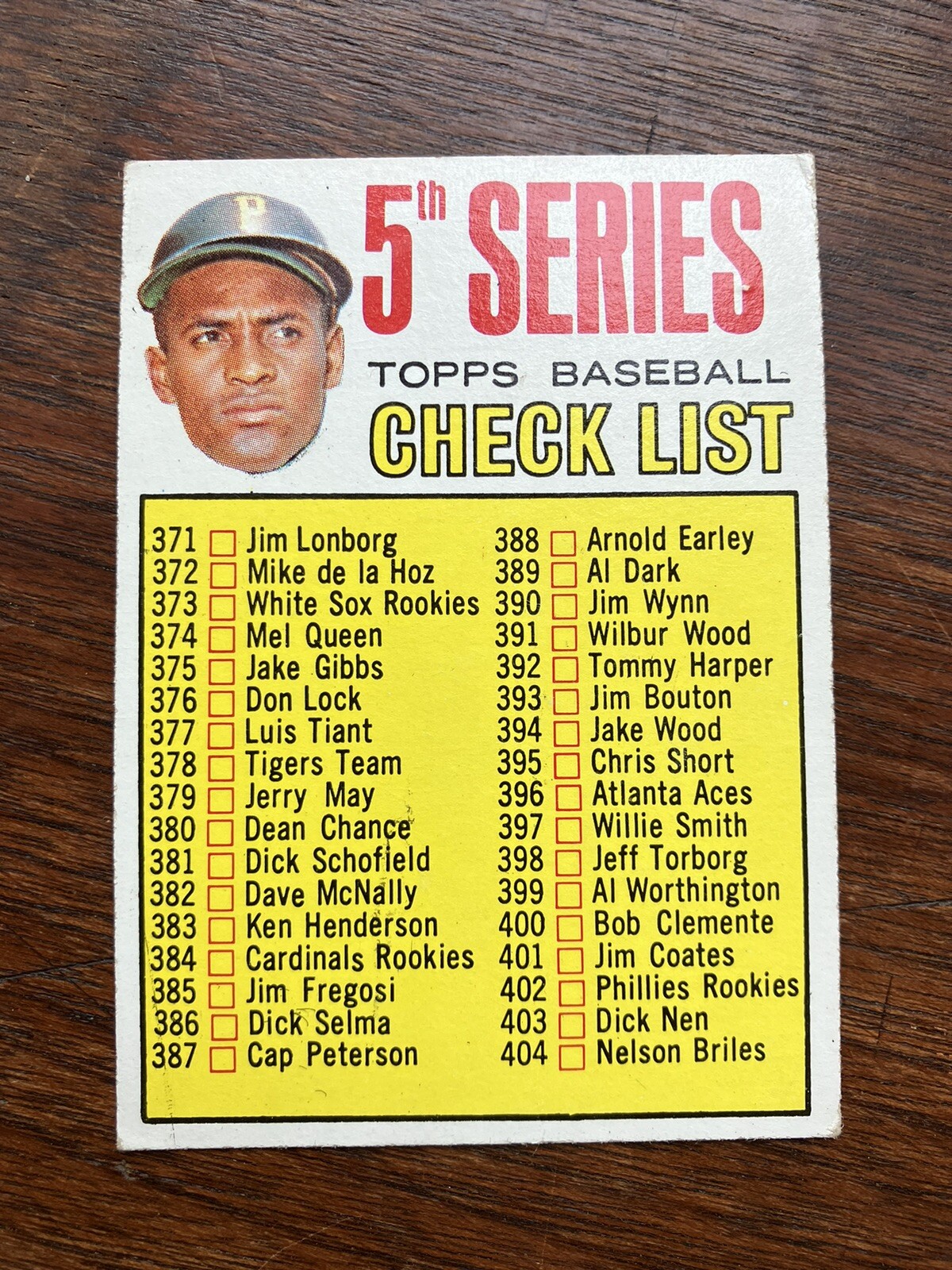 1967 TOPPS CHECKLIST 371-457 - ROBERTO CLEMENTE PITTSBURGH PIRATES #361 ...