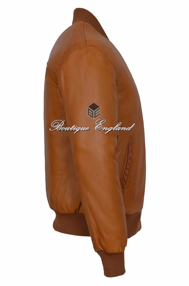 '70'S RETRO BOMBER Leather Jacket Tan | Classic Italian REAL LEATHER ...