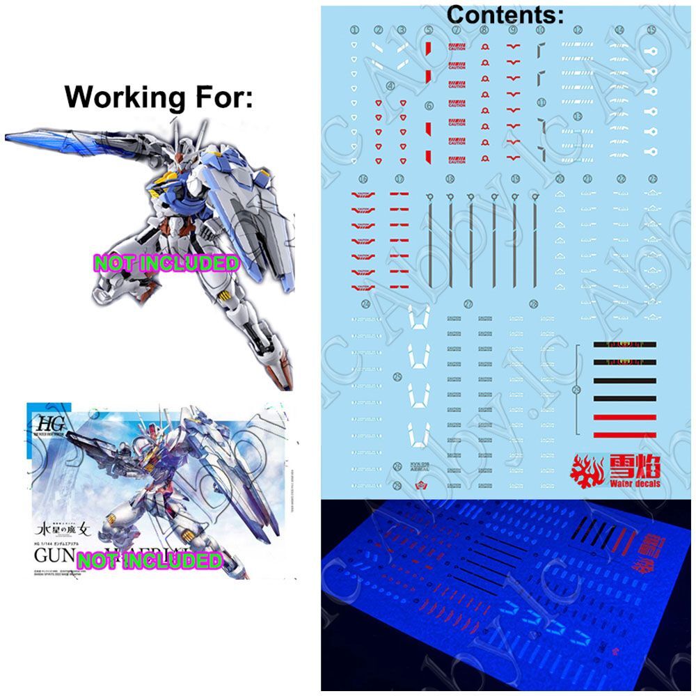 for HG 1/144 XVX-016 Aerial Gund-Arm Water Slide UV Light Reactive ...