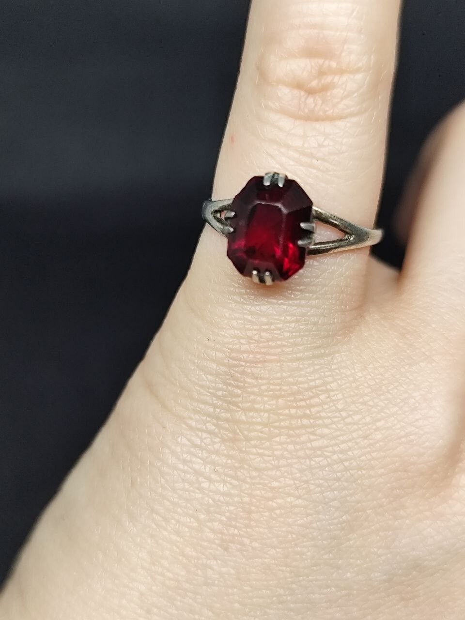 Vintage Soviet Union Silver 875 USSR Ring with Red Ru… - Gem