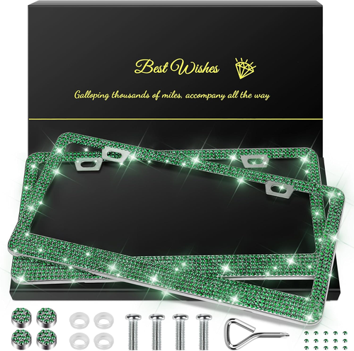 2Pcs Bling License Frames Women, Rhinestone Crystal Car Accessories ...