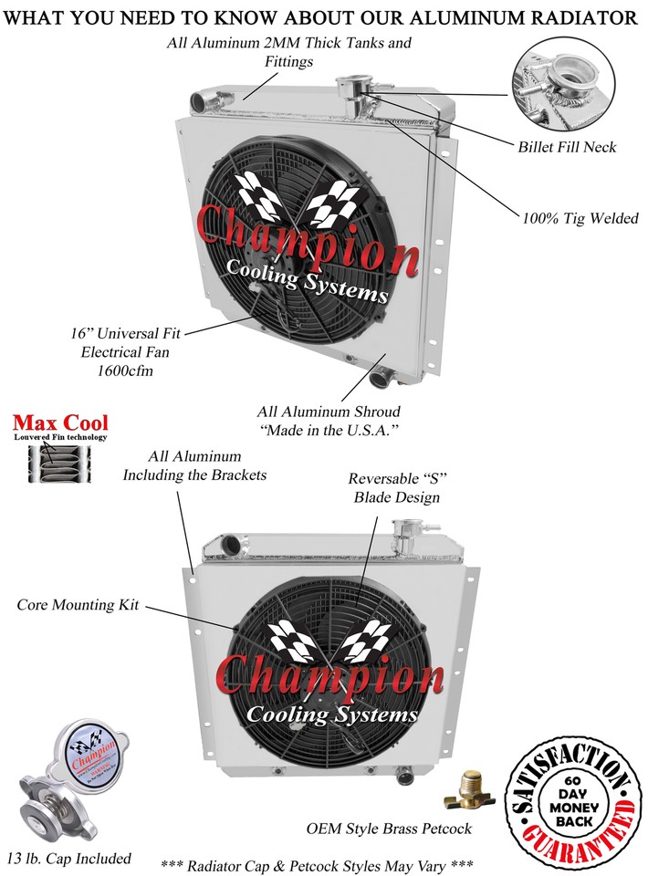 2 Row 1" RR Radiator,16" Fan,Shroud-1958-1984 Toyota Land Cruiser FJ40 ...