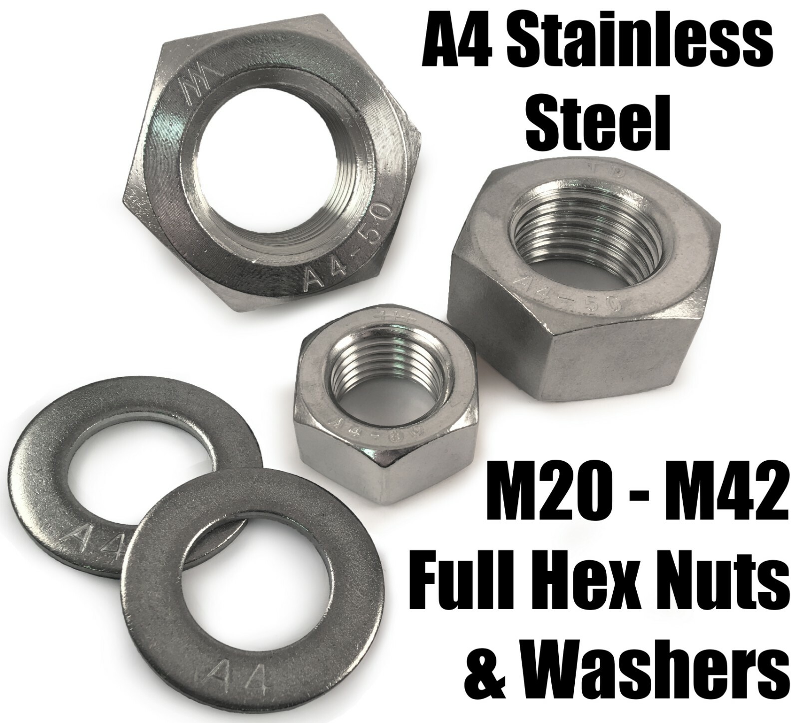 A4 Stainless Steel M20 To M39 Heavy Duty Hexagon Hex Full Nuts ...