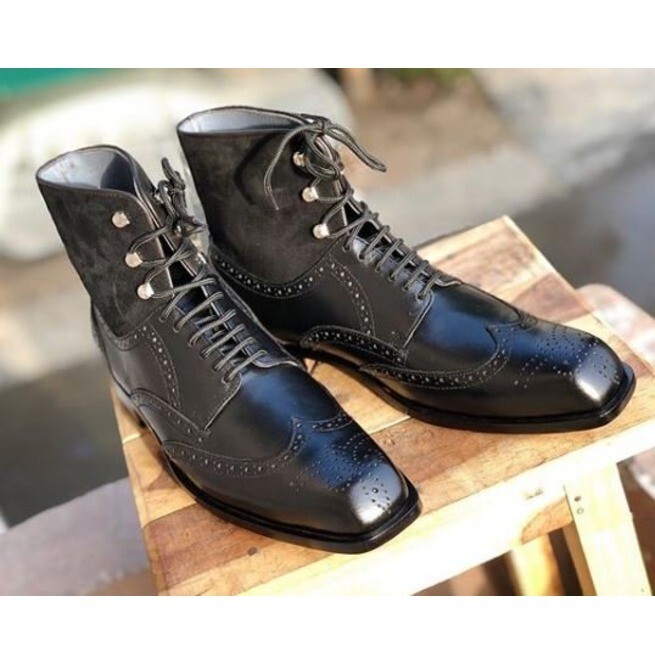 New Black Leather Wing Tip Formal Brogue Ankle Laces Office Dress Boots ...