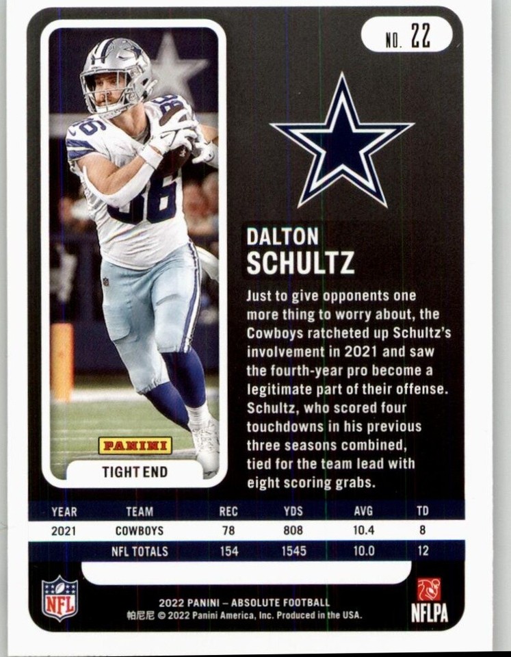 2022 Panini Absolute Dalton Schultz Green #22 Dallas Cowboys | eBay