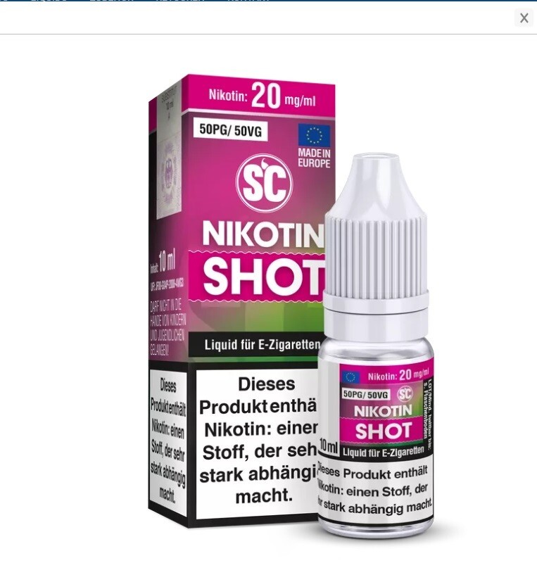NIKOTIN SHOTS 10 x 10ml (= 100ml) PG50/VG50 20mg Nikotin E-Liquid Base ...