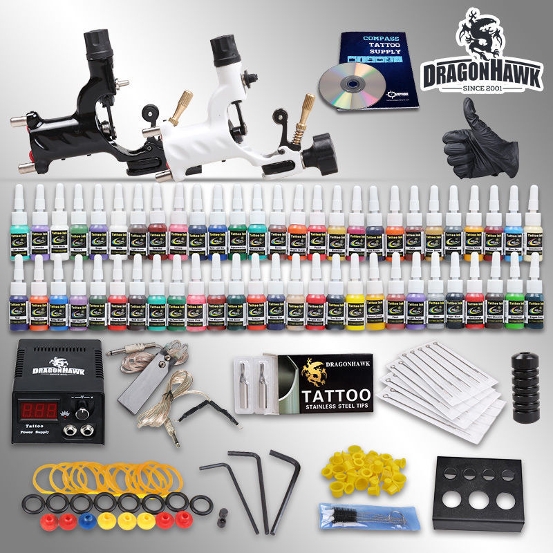 Professional Complete Tattoo Kit 2 Top Rotary Machine Gun 54 Color Ink ...