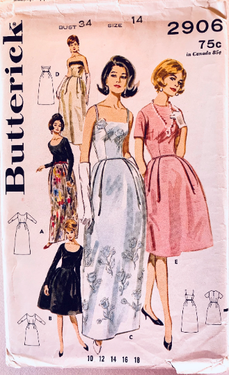 Vtg 60s Evening Gown Strapless Column Dress Cocktail Pattern Butterick ...