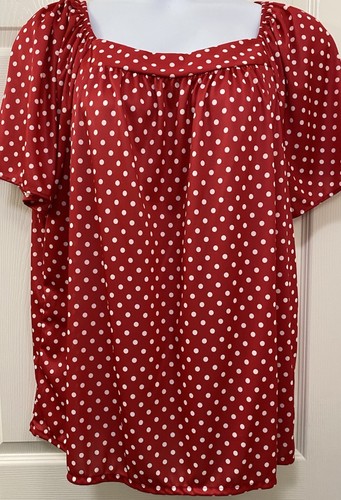 Square Neck Blouse By Anthony Richard’s Sz 2X Top Red Polka Dot Peasant ...