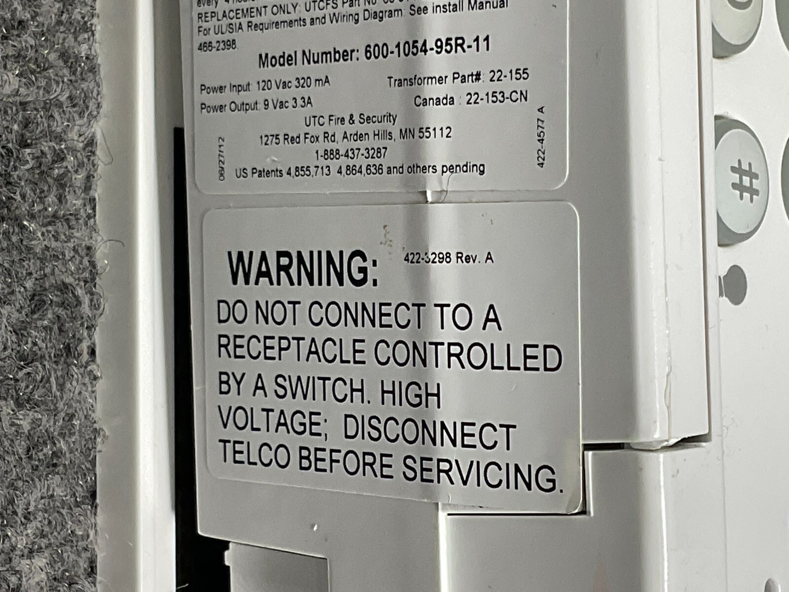 GE General Electric 600-1054-95R-11 Simon XT Home Security System Panel ...