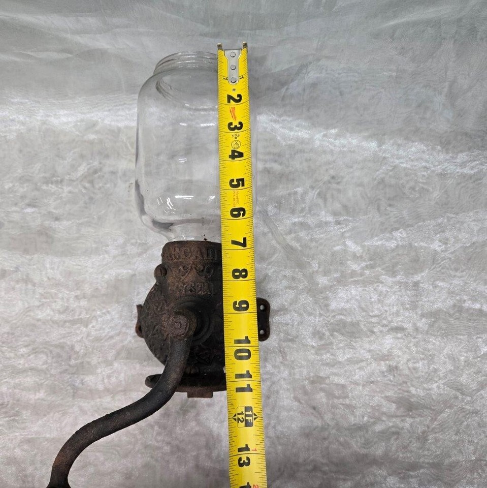 Vintage Arcade Crystal Metal Crank Wall Coffee Grinder with Glass Jar ...