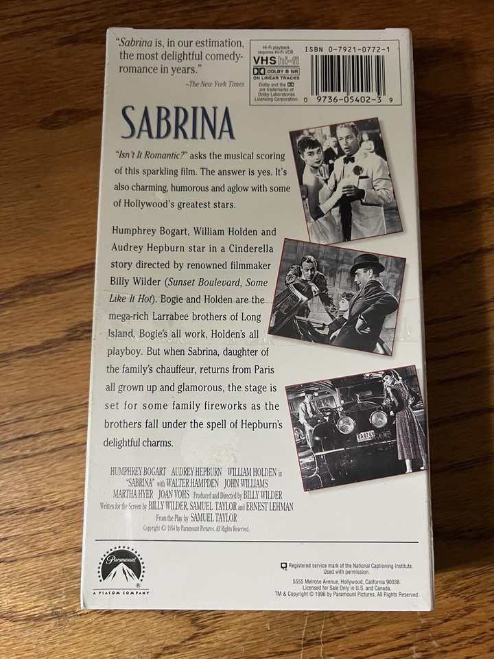 SABRINA (vhs) Humphrey Bogart, Audrey Hepburn, William Holden. NEW ...