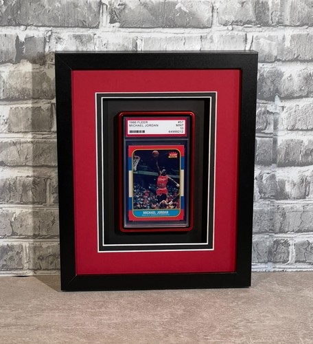 BLACK SHADOW BOX FOR PSA CARD W/RED/BLACK MATS & ALUMINUM SLAB- NICE 3D ...