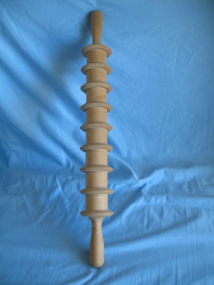 Wooden Ribbed Rolling Pin 10.5 inch sections 19.75 Inches Pasta Cutter ...
