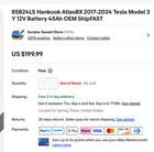 85B24LS Hankook AtlasBX 2017-2024 Tesla Model 3 Y 12V Battery 45Ah OEM ...