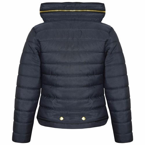 Girls Jacket Kids Padded Navy Puffer Bubble Fur Collar Quilted Warm ...