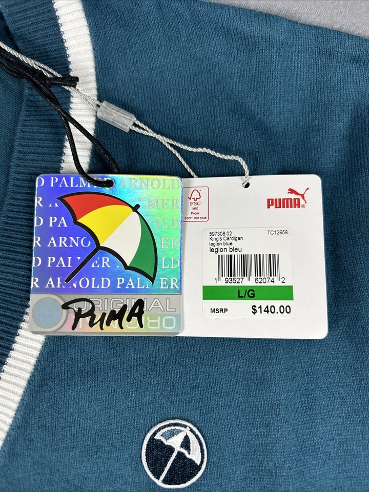 Puma Golf Sweater Cardigan Arnold Palmer Logo Large Legion Blue NWT ...