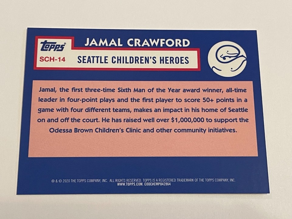 2020 Topps Seattle Children's Heroes #14 - Jamal Crawford - Seattle ...