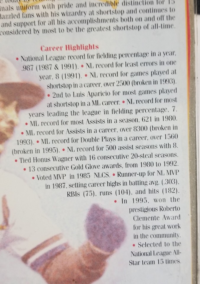 Cardinals Ozzie Smith Day September 28 1996 Farewell Frame Great ...