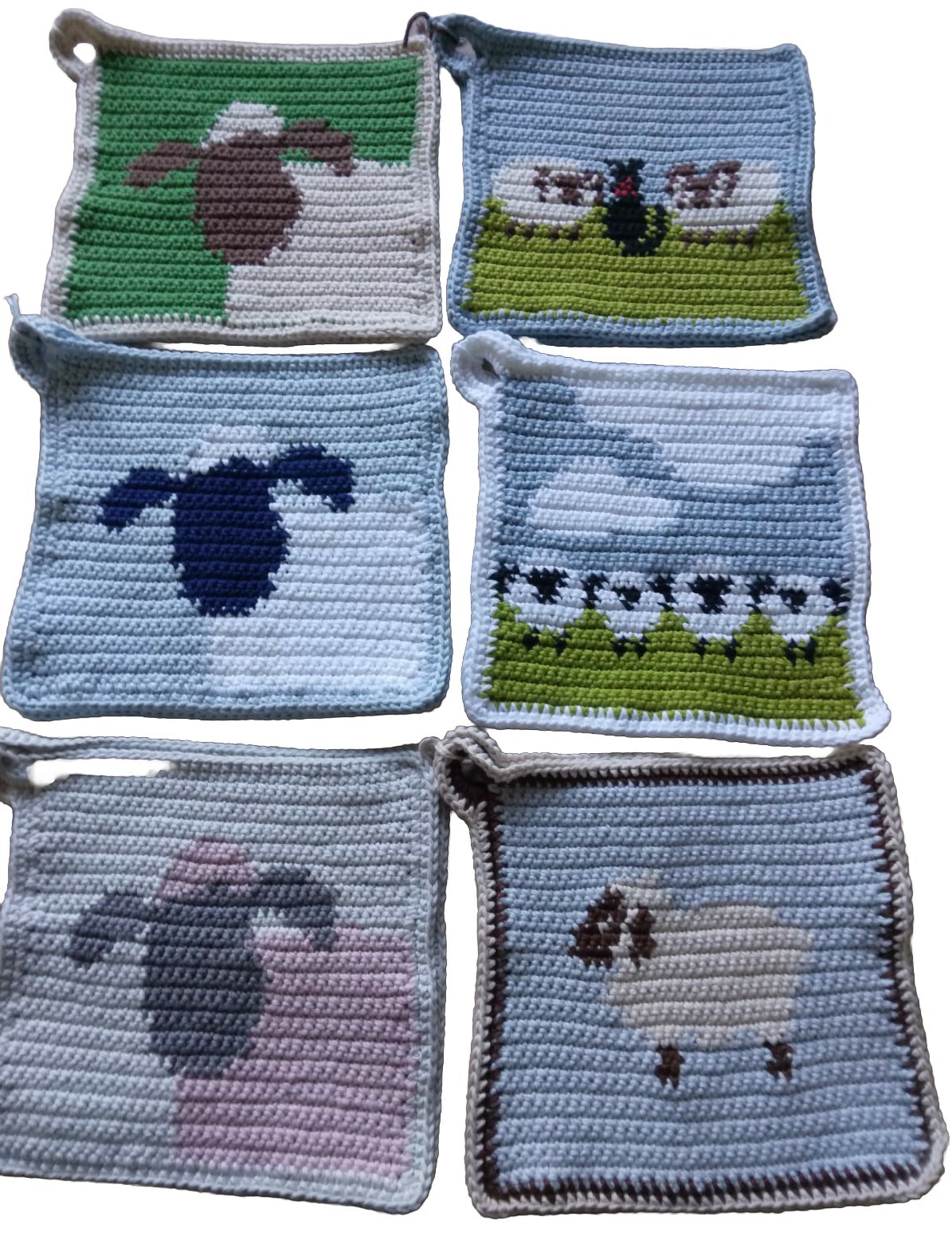 Ein Paar Topflappen, Gehäkelt, Schaf, Schafe, Schäfer, 100% Baumwolle ...