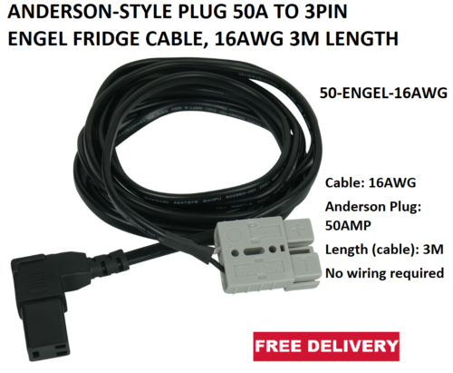 ANDERSON STYLE PLUG 50A TO 3PIN ENGEL FRIDGE CABLE, 3M LENGTH 50-ENGEL ...