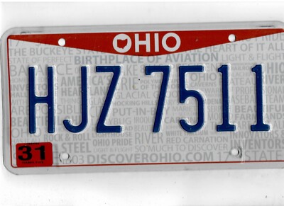 OHIO passenger license plate "HJZ 7511" ***HAMILTON*** | eBay