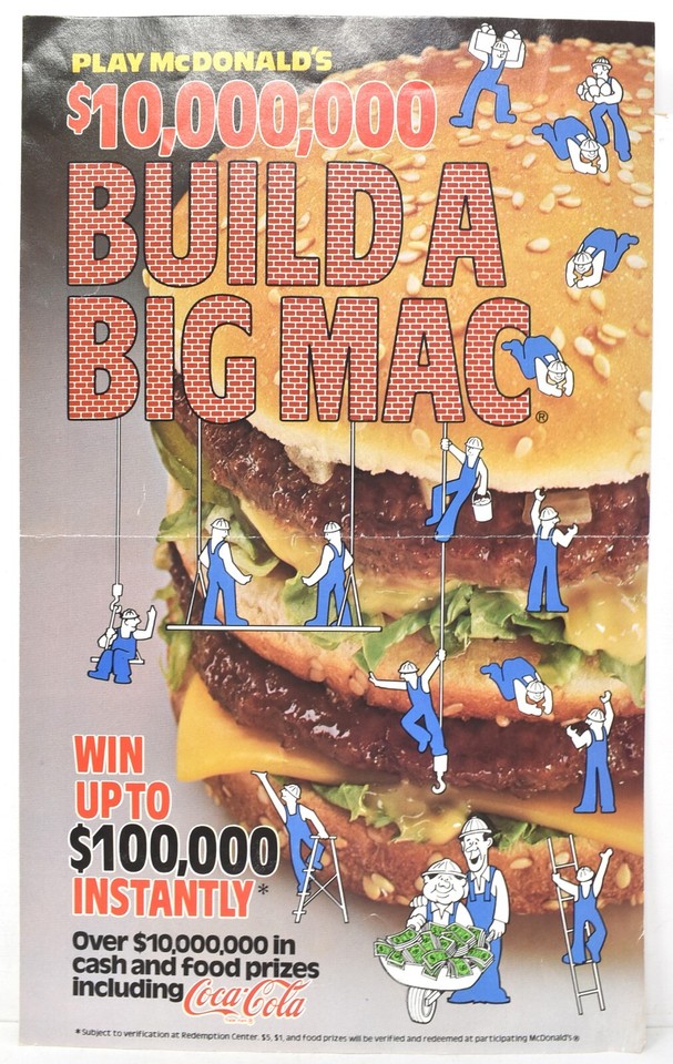 1981 McDonald's $100,000 Dollar Build A Big Mac Stamp Game French Fries ...