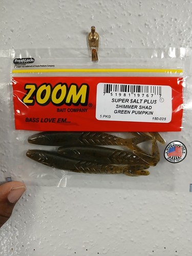 Zoom Soft Plastic Fishing Lure Shimmer Shad Swimbait 5pk Green Pumpkin ...