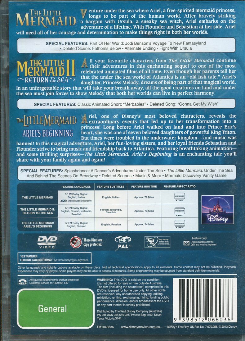 The Little Mermaid 3-Movie Collection DVD NEW Region 4 9398512066036 | eBay