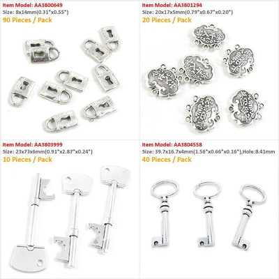 Antique Silver Jewelry Making Charms Fake Lock Chinese Blessing ...