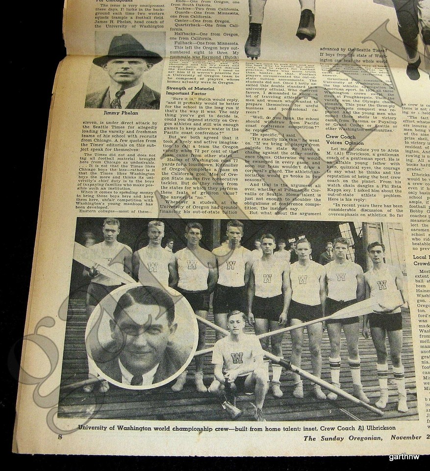 WASHINGTON HUSKIES 1937 CREW PHOTO FEATURE * AL ULBRICKSON + FOOTBALL ...