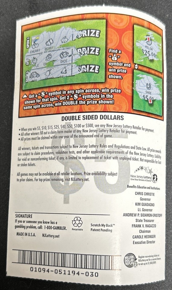 Losing NJ Scratch Off Lottery Ticket Double Sided Dollars - Bent - No ...