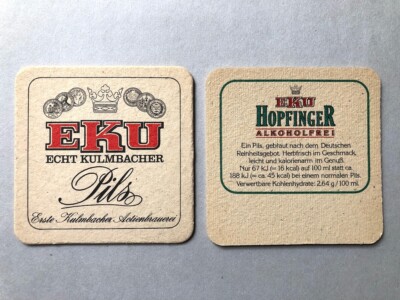 Bierdeckel BRD 1990er EKU Echt Kulmbacher Pils, Hopfinger alkoholfrei ...