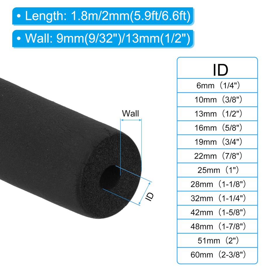 2""(51mm) x 6Ft Pipe Insulation Foam Tube Pipe Cover Wrap Roll Bar ...