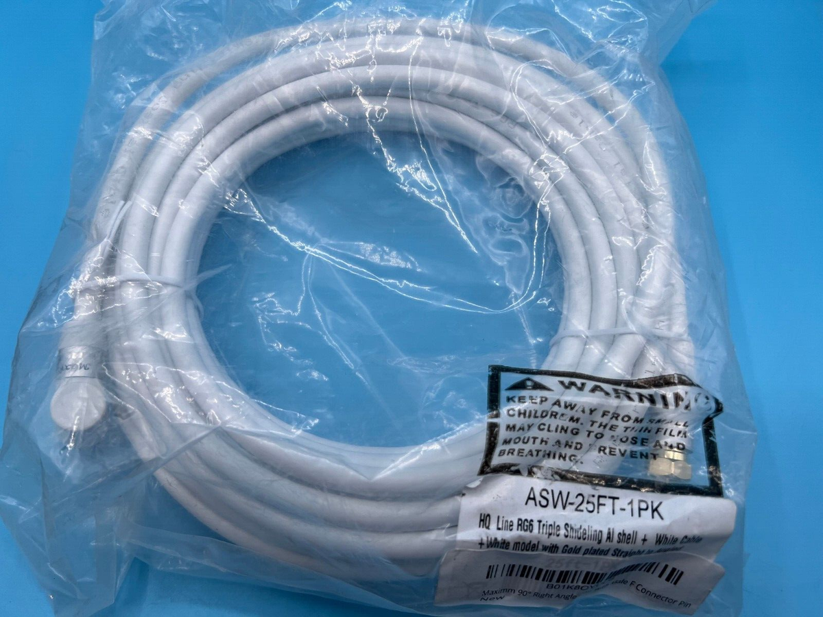 Quad Shielded TV Cable RG6 Quad Shield Coaxial Cable 30 Ft - 90 Degree ...