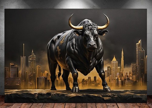 LEINWAND BILDER XXL ABSTRAKT STIER BULLE SCHWARZ GOLD POP ART WAND ...