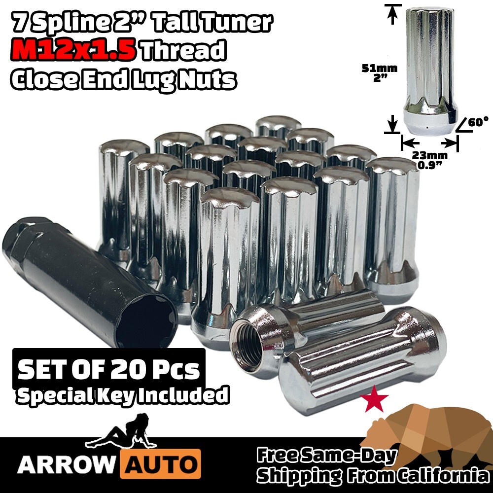 20x Chrome 2" M12x1.5 7 Spline Tuner Lug Nuts and Key Fit Pontiac | eBay
