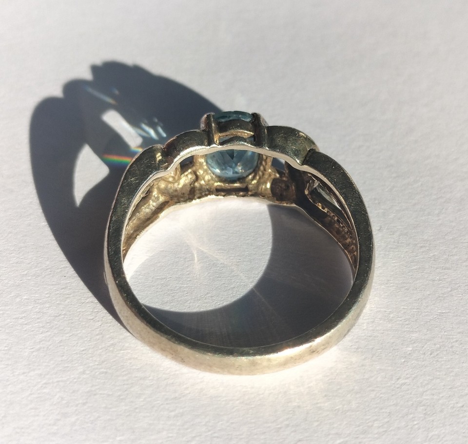 Vintage Handmade Knot Shaped Silver Ring with 8mm Blue Topaz Size R (18 ...