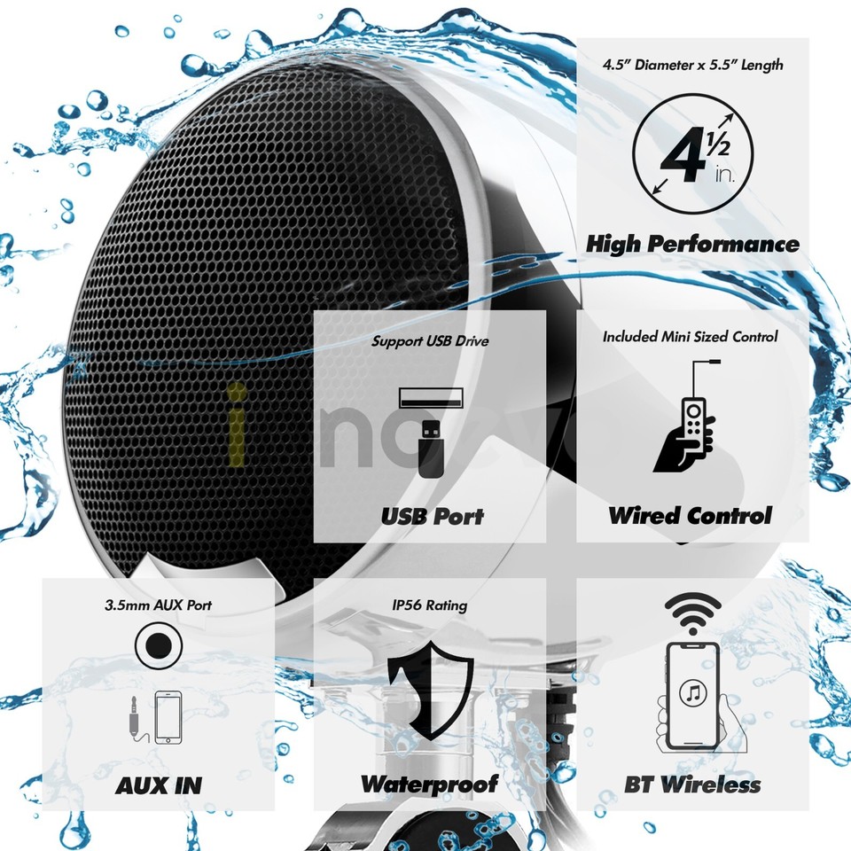 Waterproof 600W Amp Motorcycle Bluetooth Speaker Audio System Stereo ...