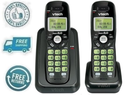 New Black 2 Handset Cordless Phone System Caller ID Backlit Keypad and ...