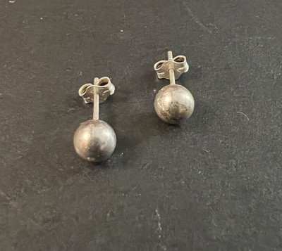 VTG 925 Sterling Silver Post Stud Earrings 6MM Balls Butterfly Closures ...