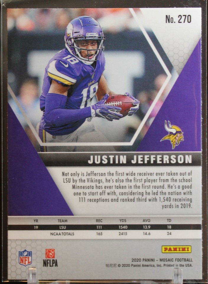 2020 Panini Mosaic Justin Jefferson NFL Debut #270 Rookie RC Vikings ...