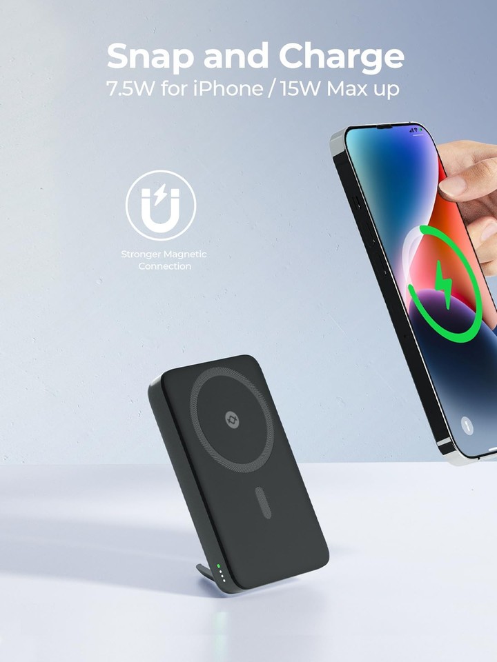 Portable Power Bank 10000mAh 30W Compact Wireless Charger w/Foldable ...