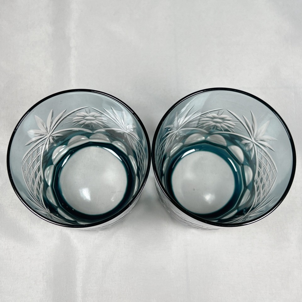 IROKISE Glass Blue Japanese Cut Glass two set Japanese Hand made New ...