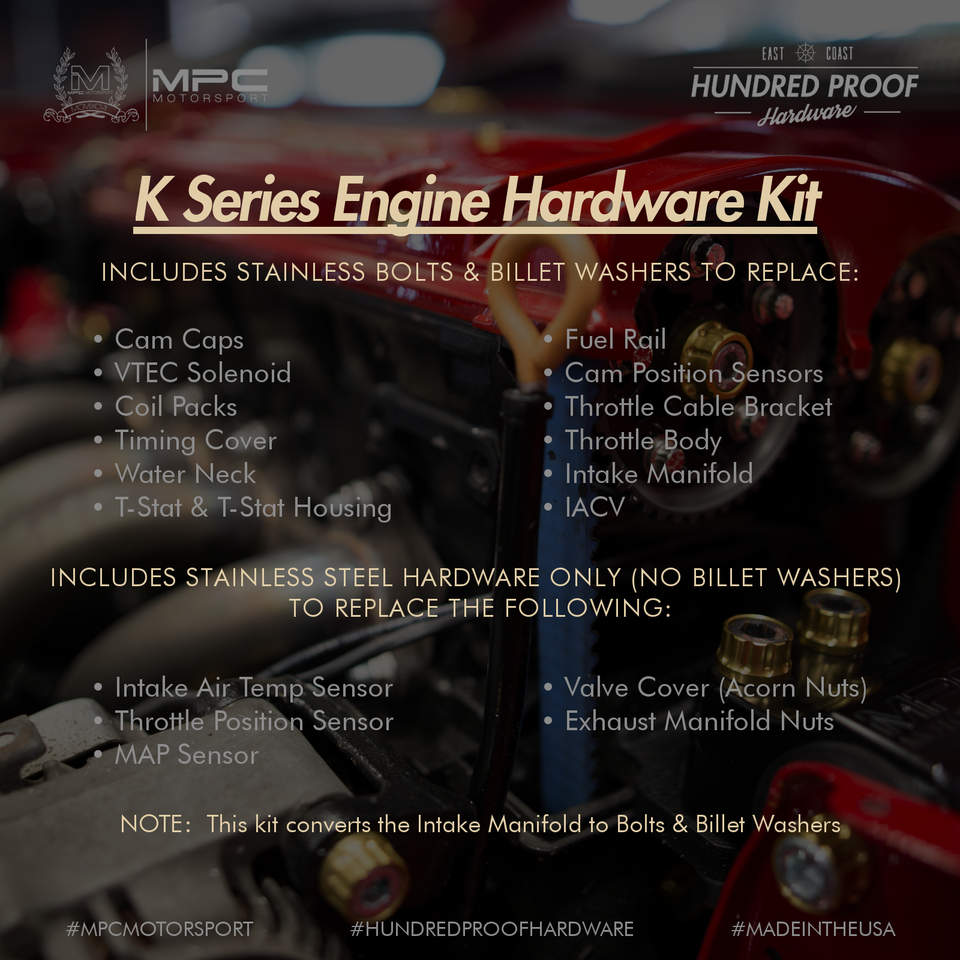 HUNDRED PROOF HARDWARE K20a K24 K Series Engine Bolt Kit Honda Acura ...