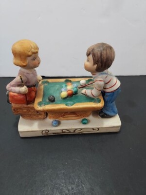 Vintage Ceramic Bisque Boy and Girl Figurine Playing Pool Taiwan | eBay