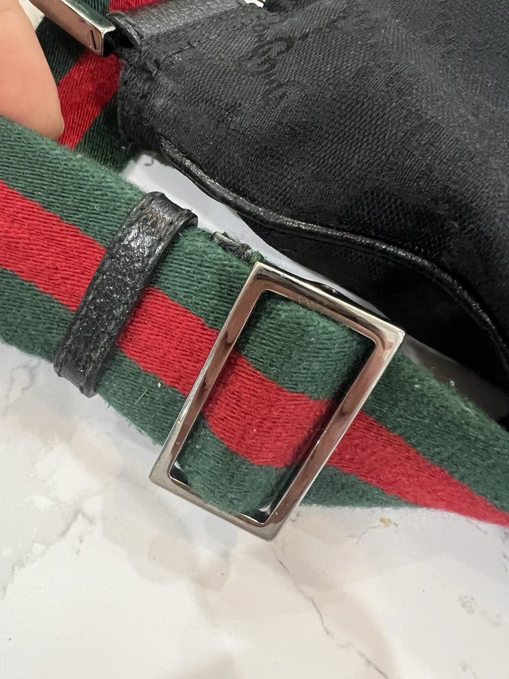 Authentic GUCCI Sherry GG Canvas Leather Shoulder Bag Black Crossbody ...